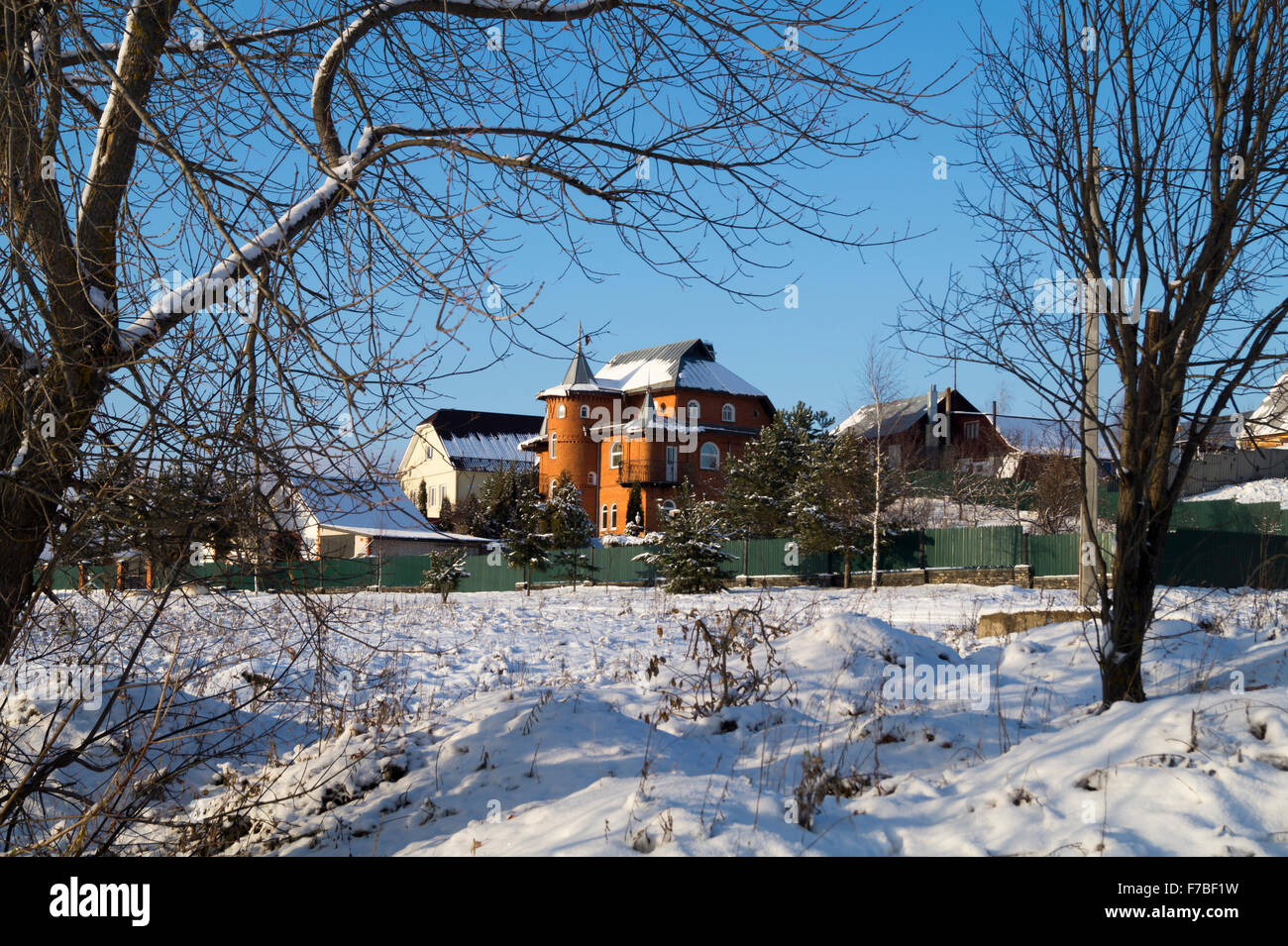 Winter landscape in rural terrain on background blue sky Stock Photo ...