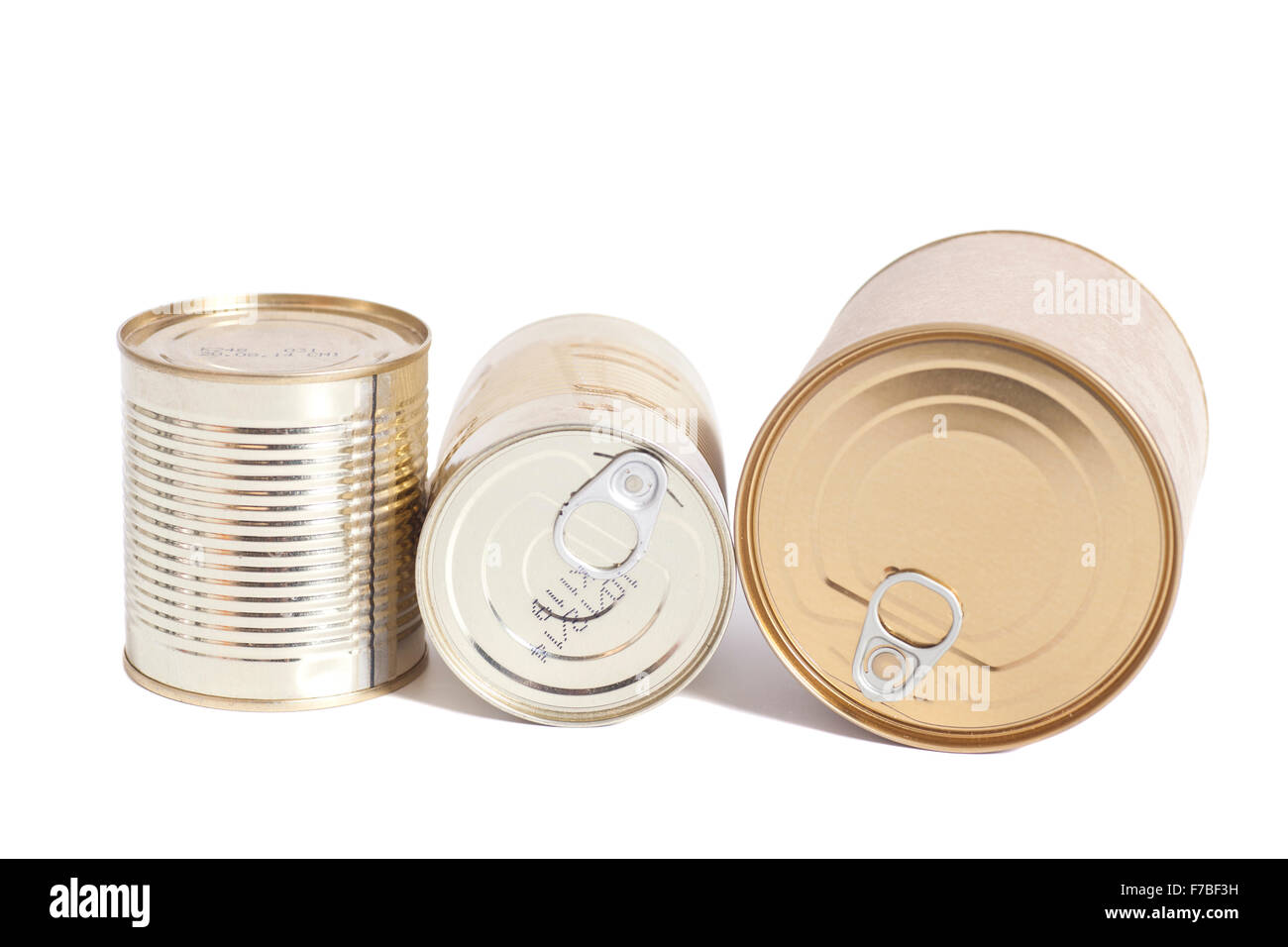 sealed metal cans isolated on white background Stock Photo - Alamy