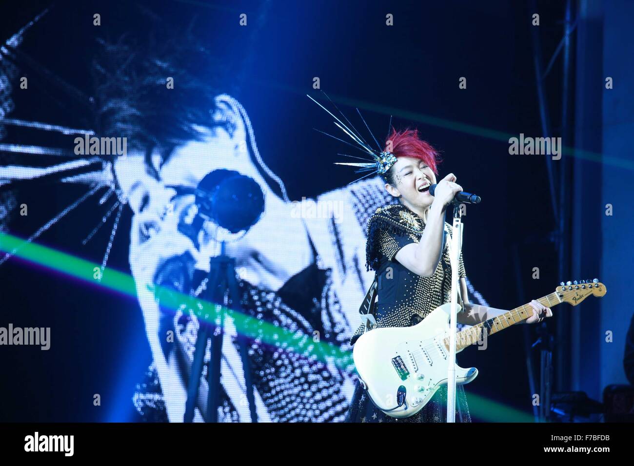 Beijing, China. 28th Nov, 2015. Chinese singer Ren'e Liu sings on her ...