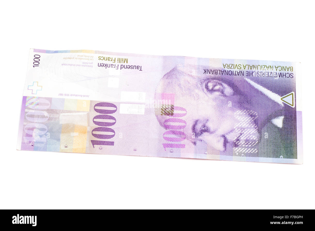 Swiss one thousand Franc notes isolated on white Stock Photo - Alamy