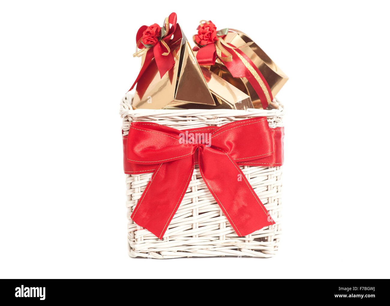 Basket with gifts isolated on white background Stock Photo - Alamy