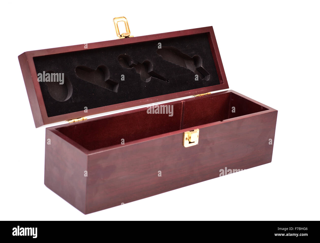 Open Luxury wooden box isolated on white background Stock Photo - Alamy