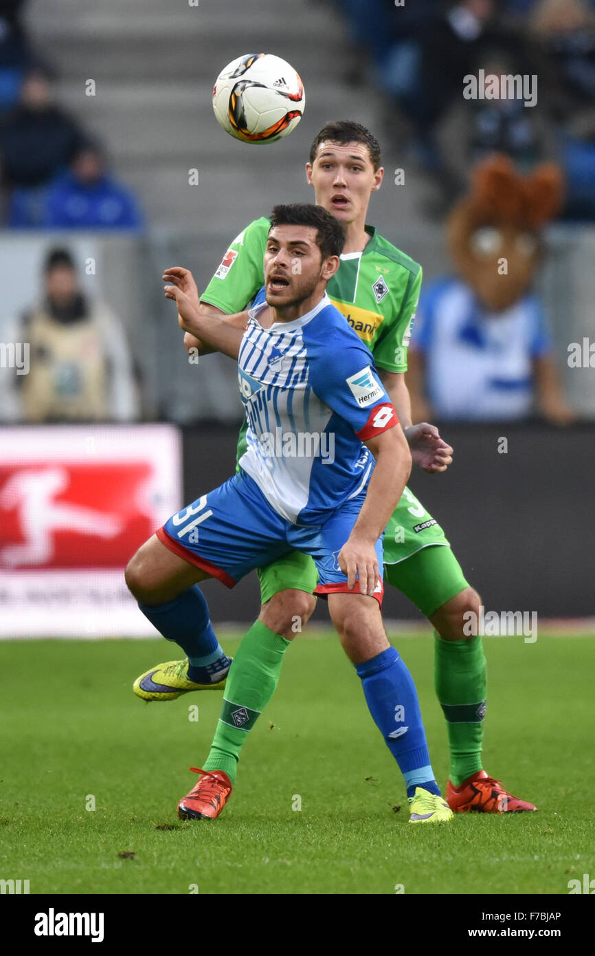 Sinsheim, Germany. 28th Nov, 2015. Hoffenheim's Kevin Volland (front ...