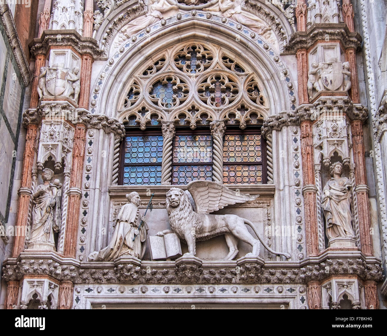 Venice, Italy, exterior facade of Palazzo Ducale entrance with Doge ...