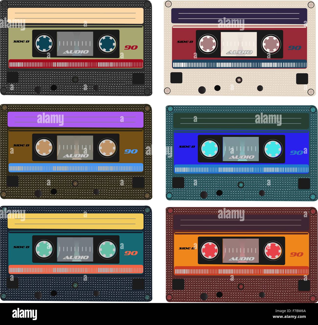 Collection of vector retro audio cassettes. Set of different colorful ...