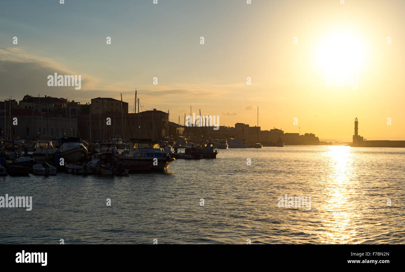 Beautiful sunset over the bay in Chania, Crete Stock Photo - Alamy