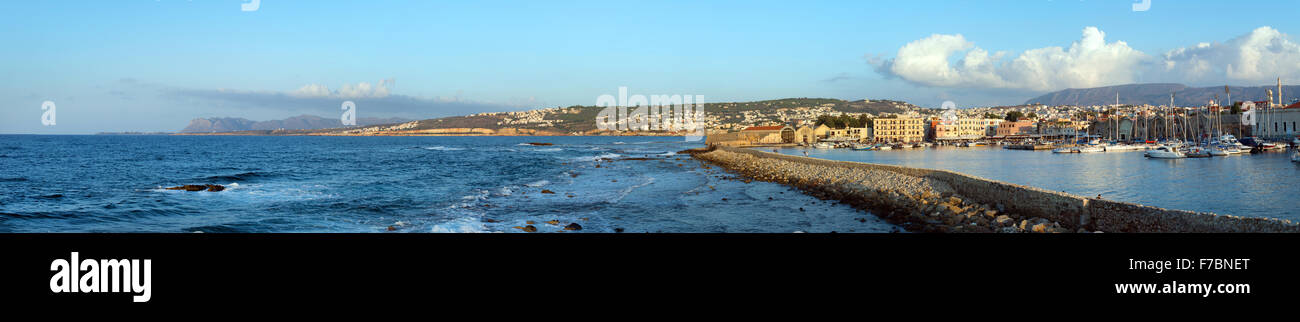 Scenic panorama view of cityscape and bay. Chania, Greece Stock Photo ...
