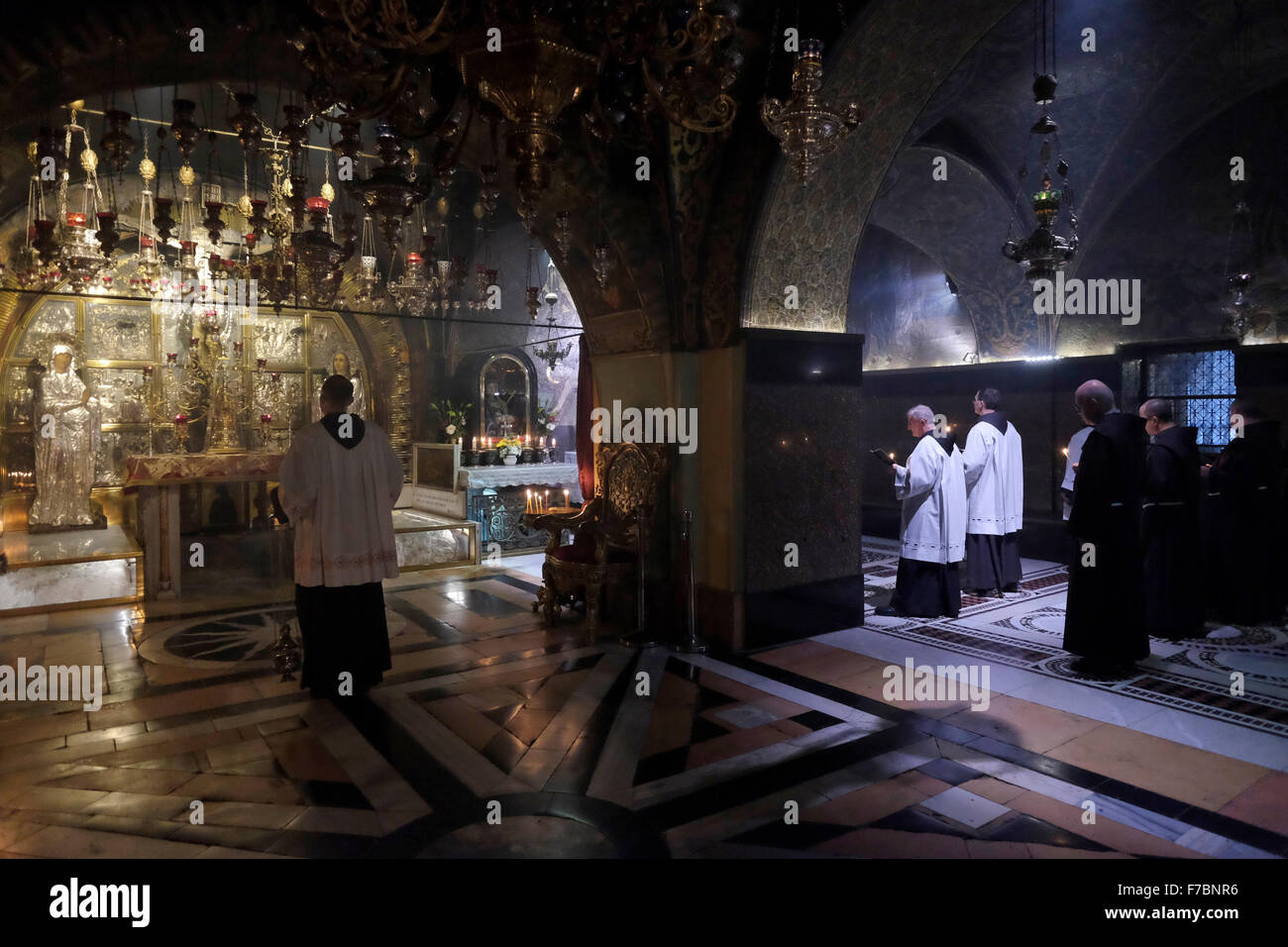 Roman Catholic priests taking part in a mass procession at the Chapel ...