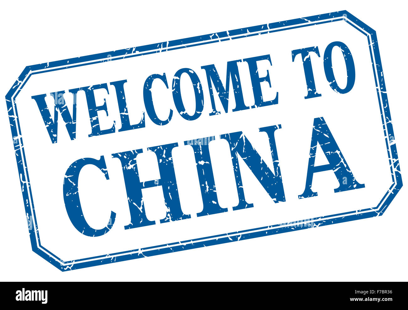 China - welcome blue vintage isolated label Stock Photo - Alamy