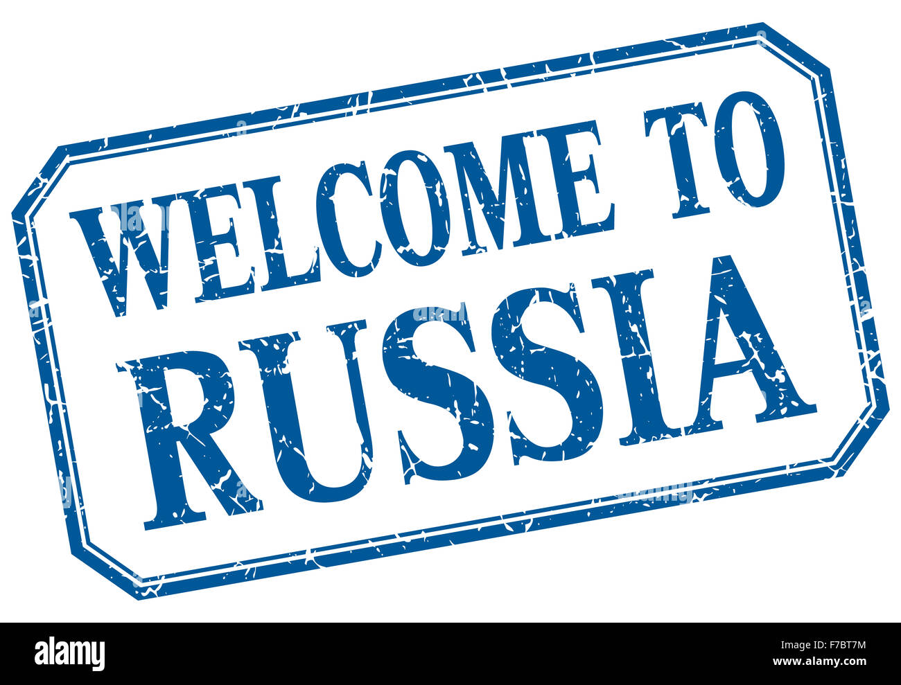 Russia - welcome blue vintage isolated label Stock Photo - Alamy