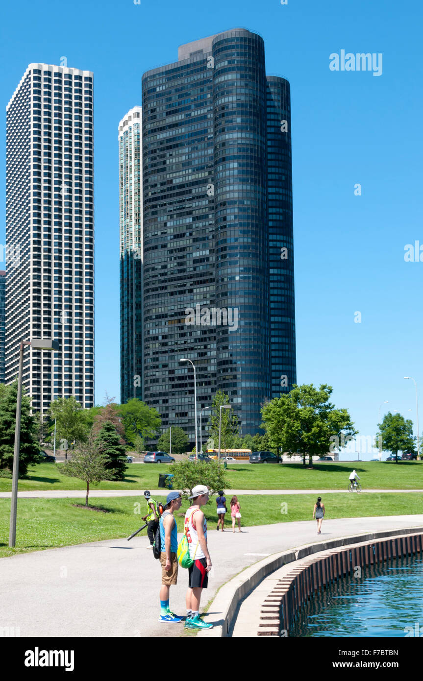 Harbor Point Condominium overlooking Lake Michigan, Chicago Stock Photo ...