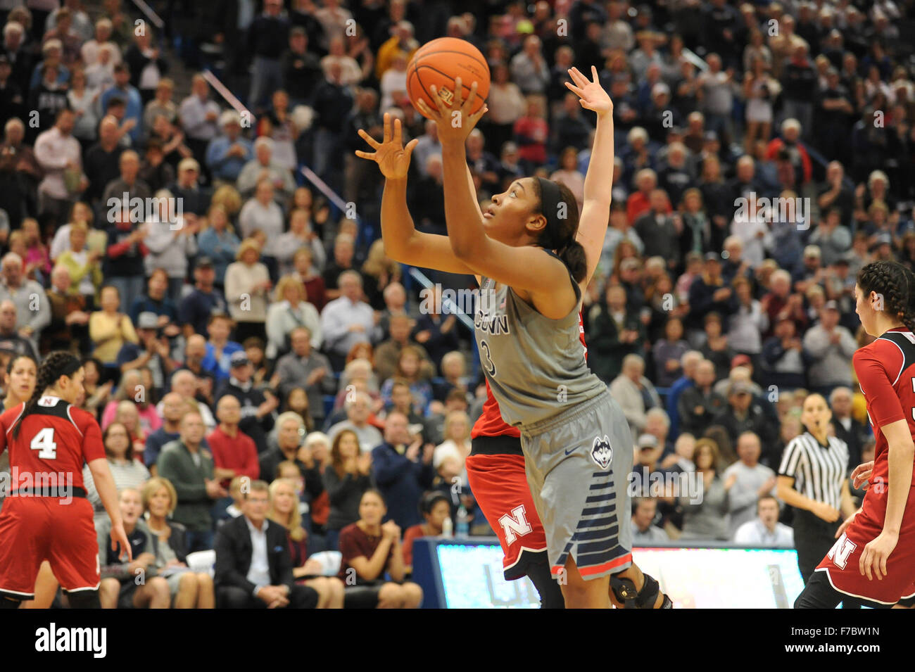 Hartford, CT, USA. 28th Nov, 2015. Morgan Tuck (3) of Uconn in action ...