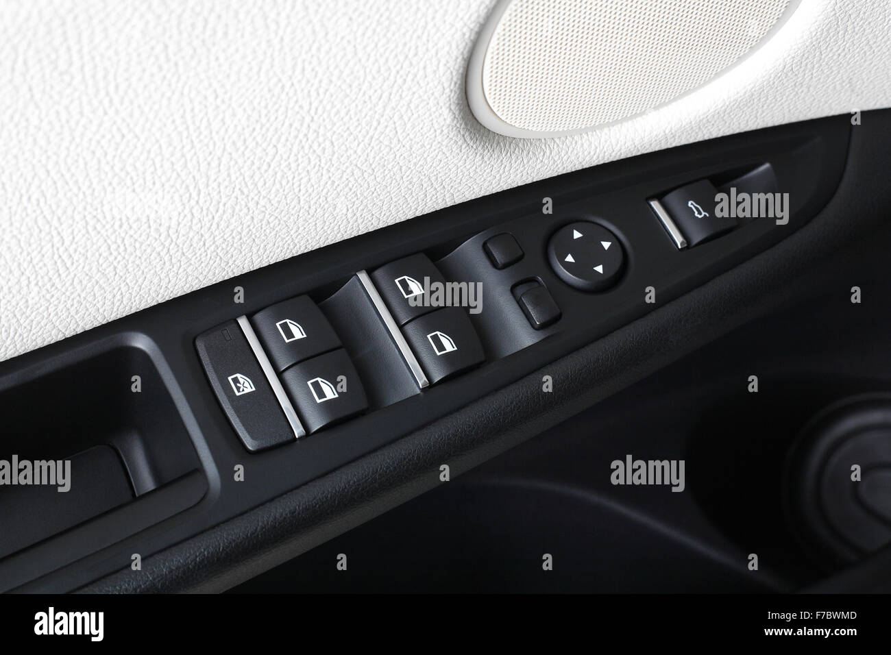 Interior of leather passenger compartment of the car in light tones ...