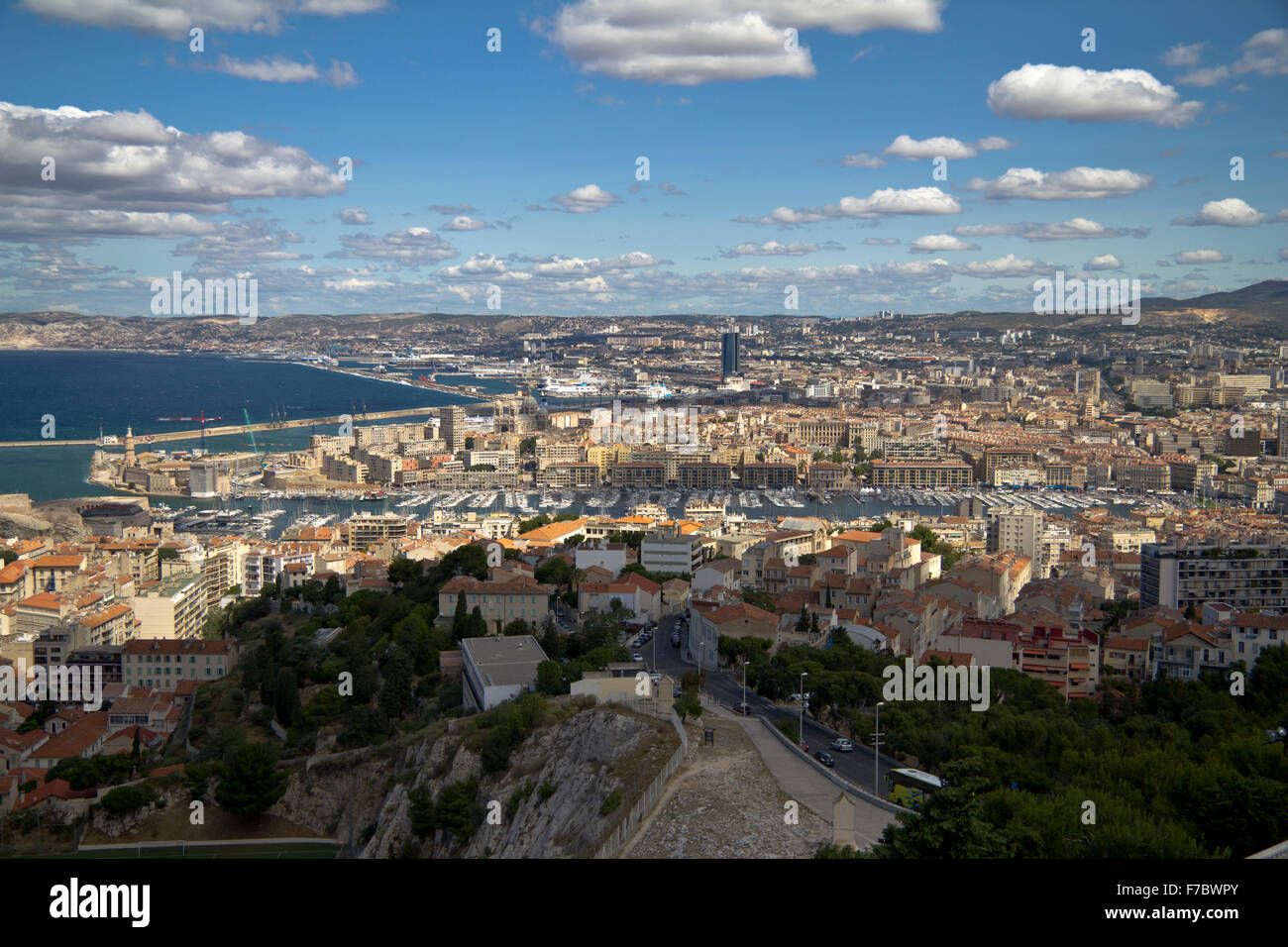 View on the port and the city of Marseille Stock Photo - Alamy