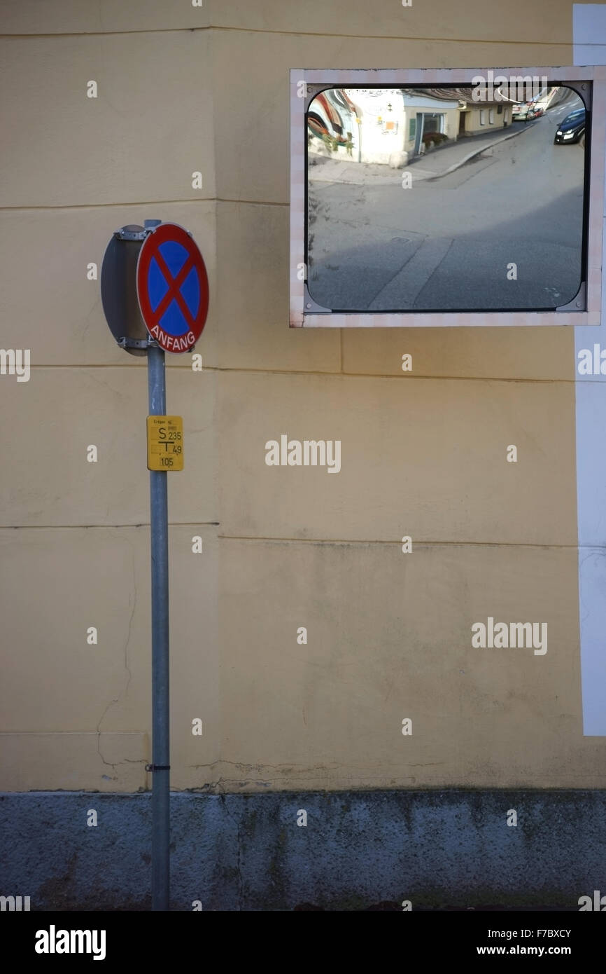 Poor vision junction with traffic mirrors Stock Photo - Alamy