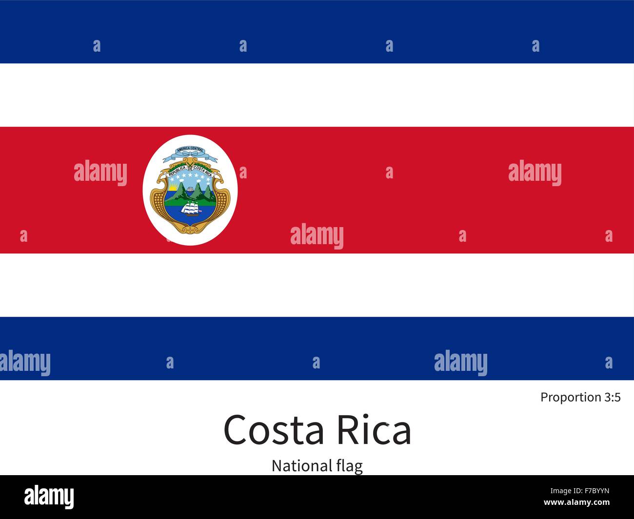 National flag of Costa Rica with correct proportions, element, colors ...