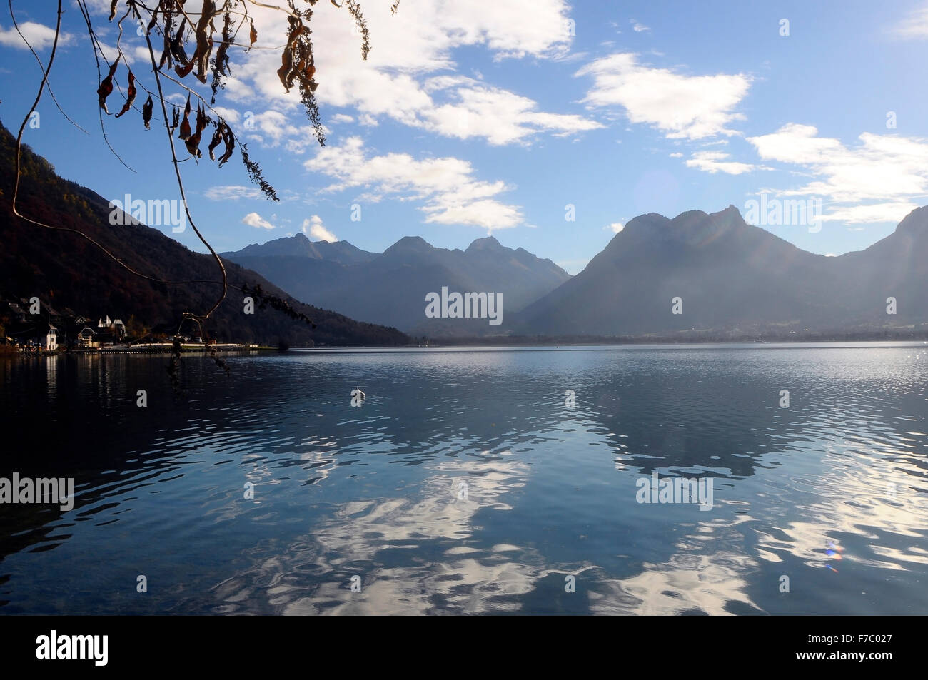 View landscape of blue Annecy lake in France and mountains Stock Photo ...