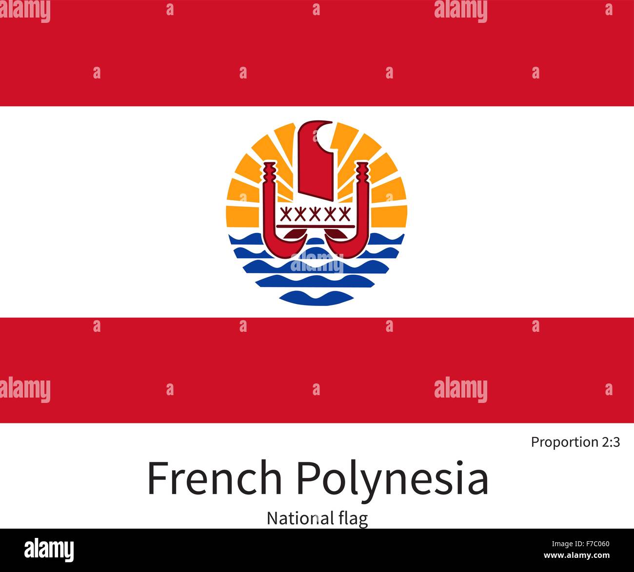 National flag of French Polynesia with correct proportions, element ...