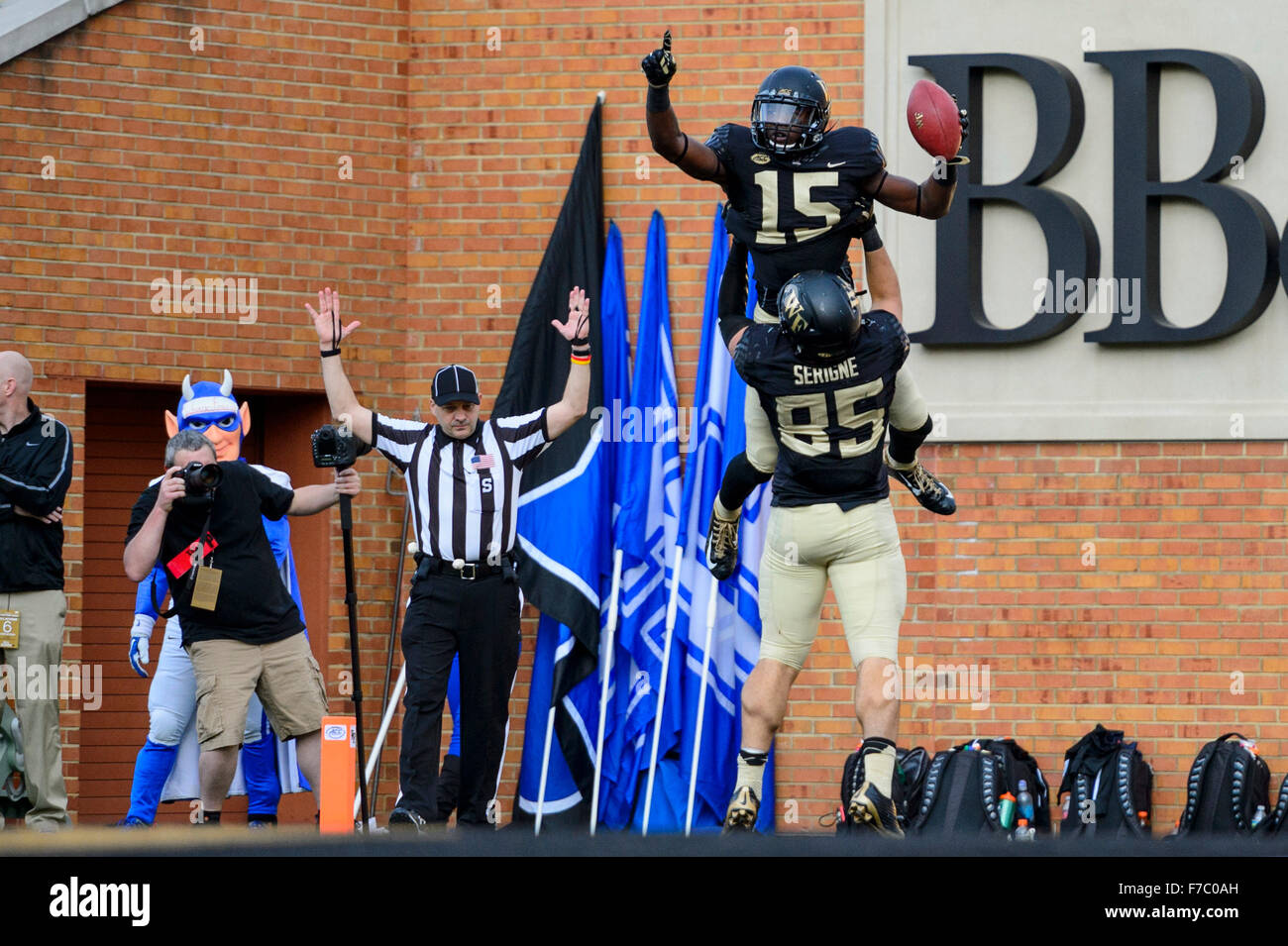 Wake Forest wide receiver Cortez Lewis (15) celebrates his touchdown ... Wake Forest wide receiver Cortez Lewis (15) celebrates his touchdown ...