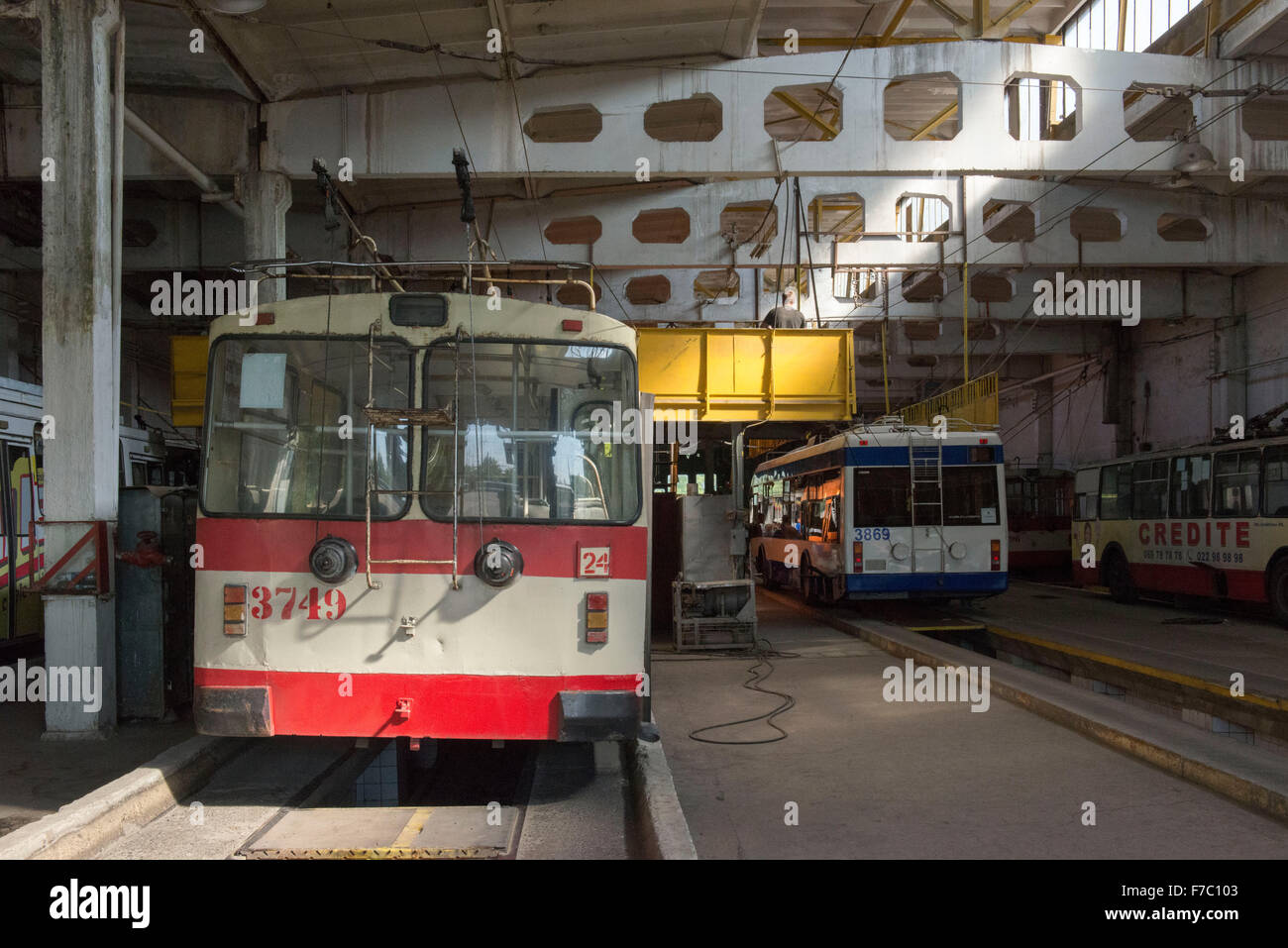 Trolleybuses Inside Repair Shop, Trolleybus Depot, Chisinau Stock Photo ...