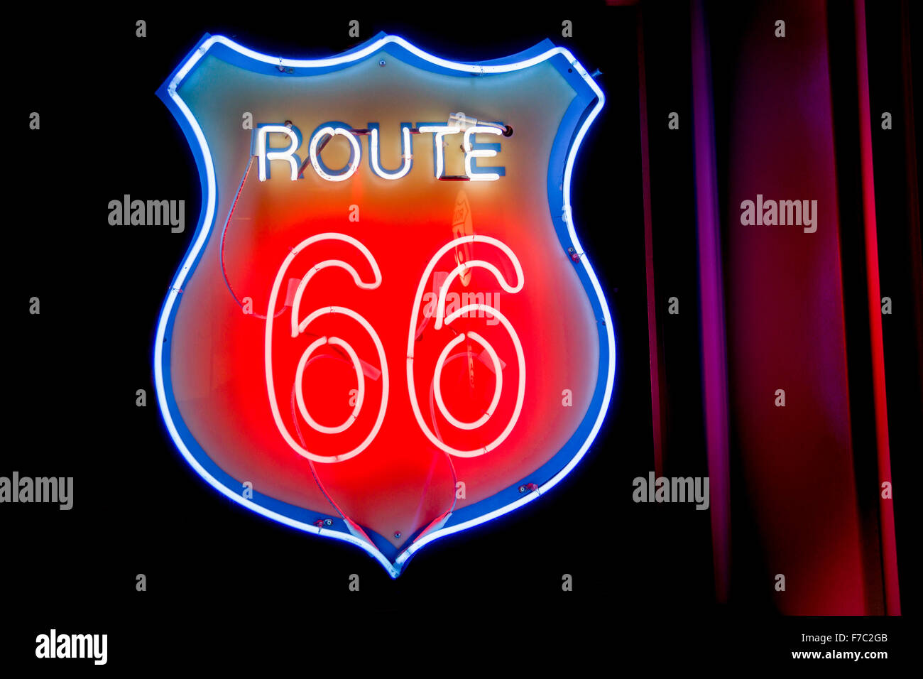Neon window sign 50's style Historic Route 66 Stock Photo - Alamy