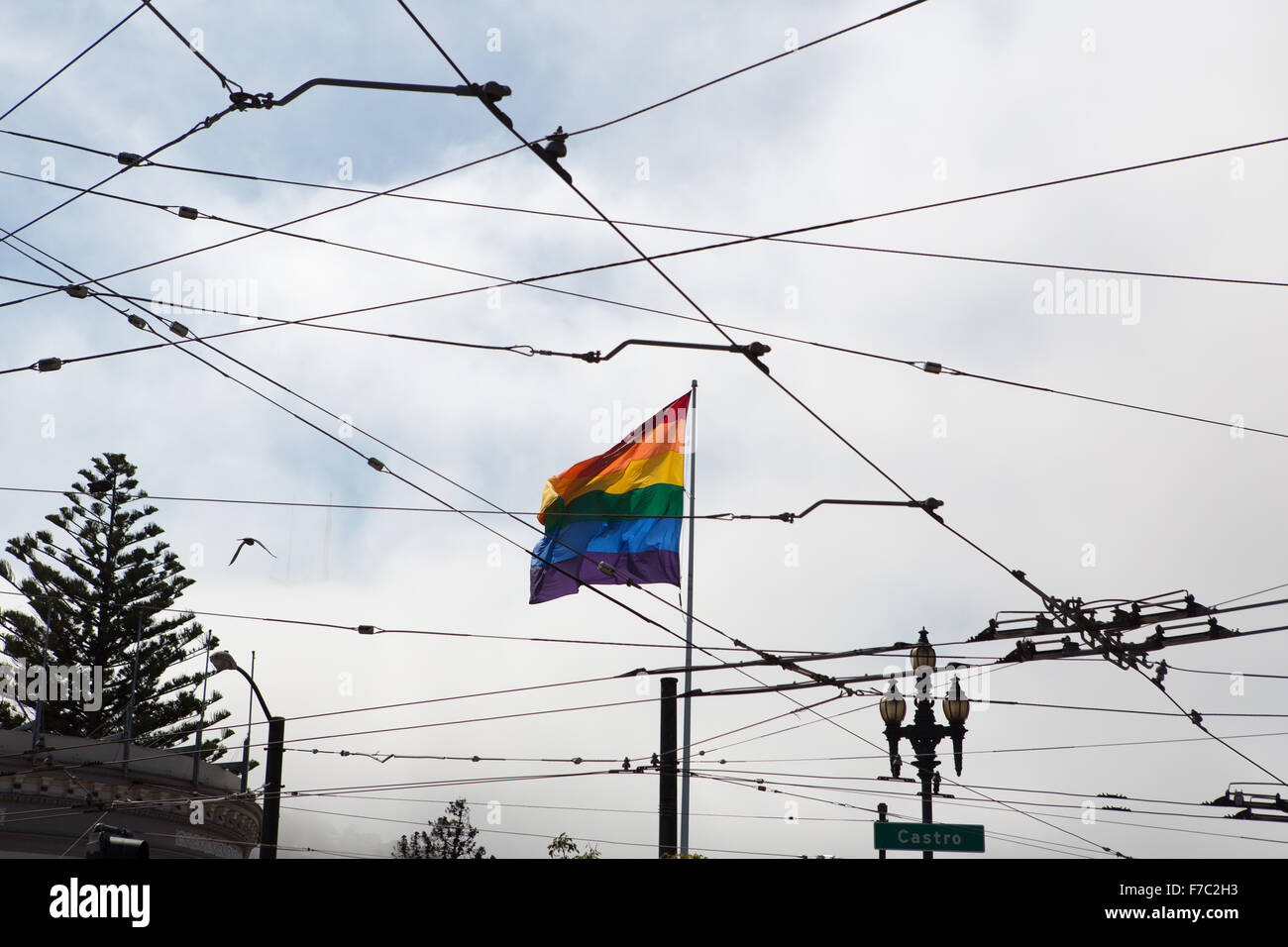 An old historic Castro flag and neighborhood in San Francisco city ...