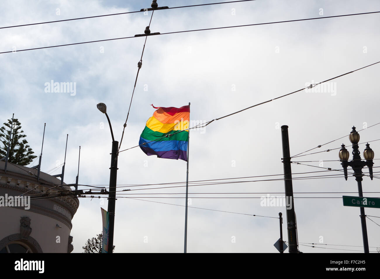 An old historic Castro flag and neighborhood in San Francisco city ...