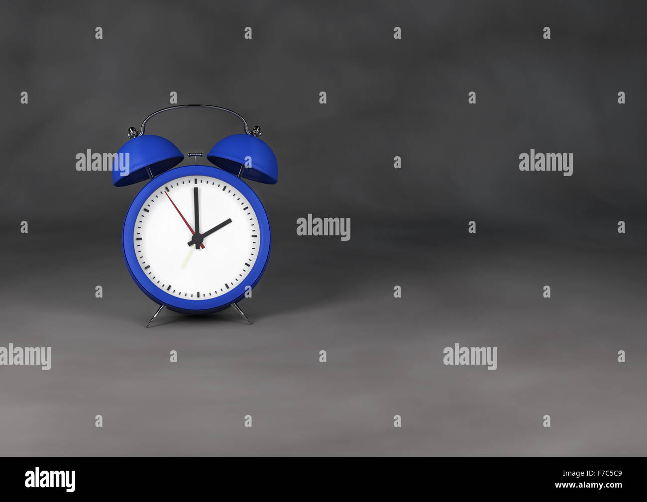 Blue Retro Style Alarm Clock On White Gray Background Highly Detailed
