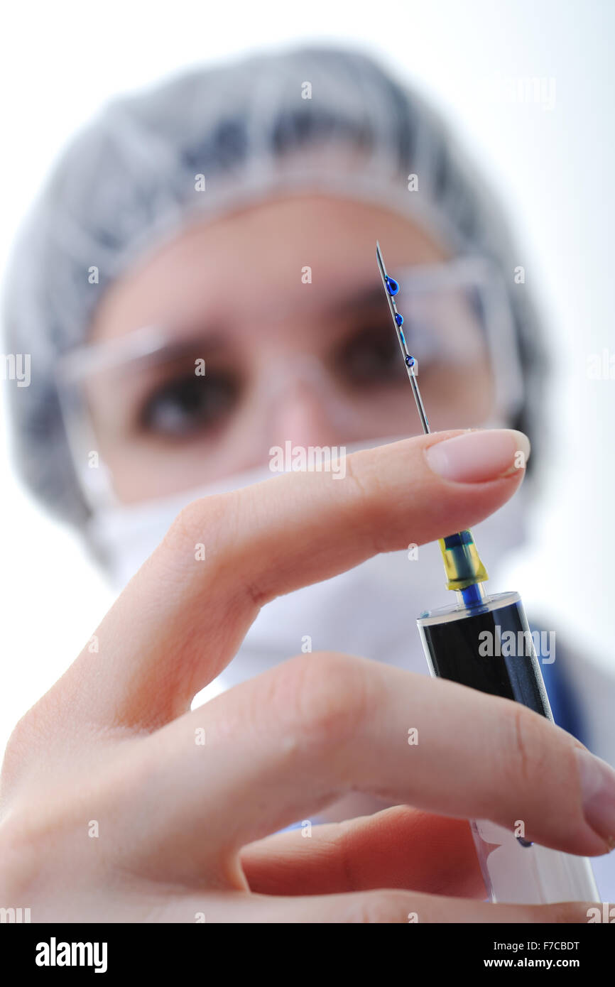 injection macro closeup with nurse doctor woman isolated on white Stock ...