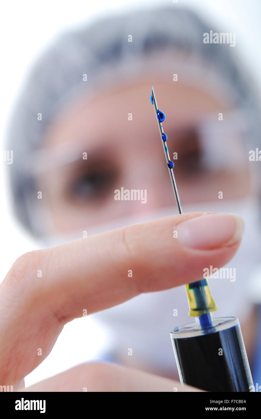 injection macro closeup with nurse doctor woman isolated on white Stock ...