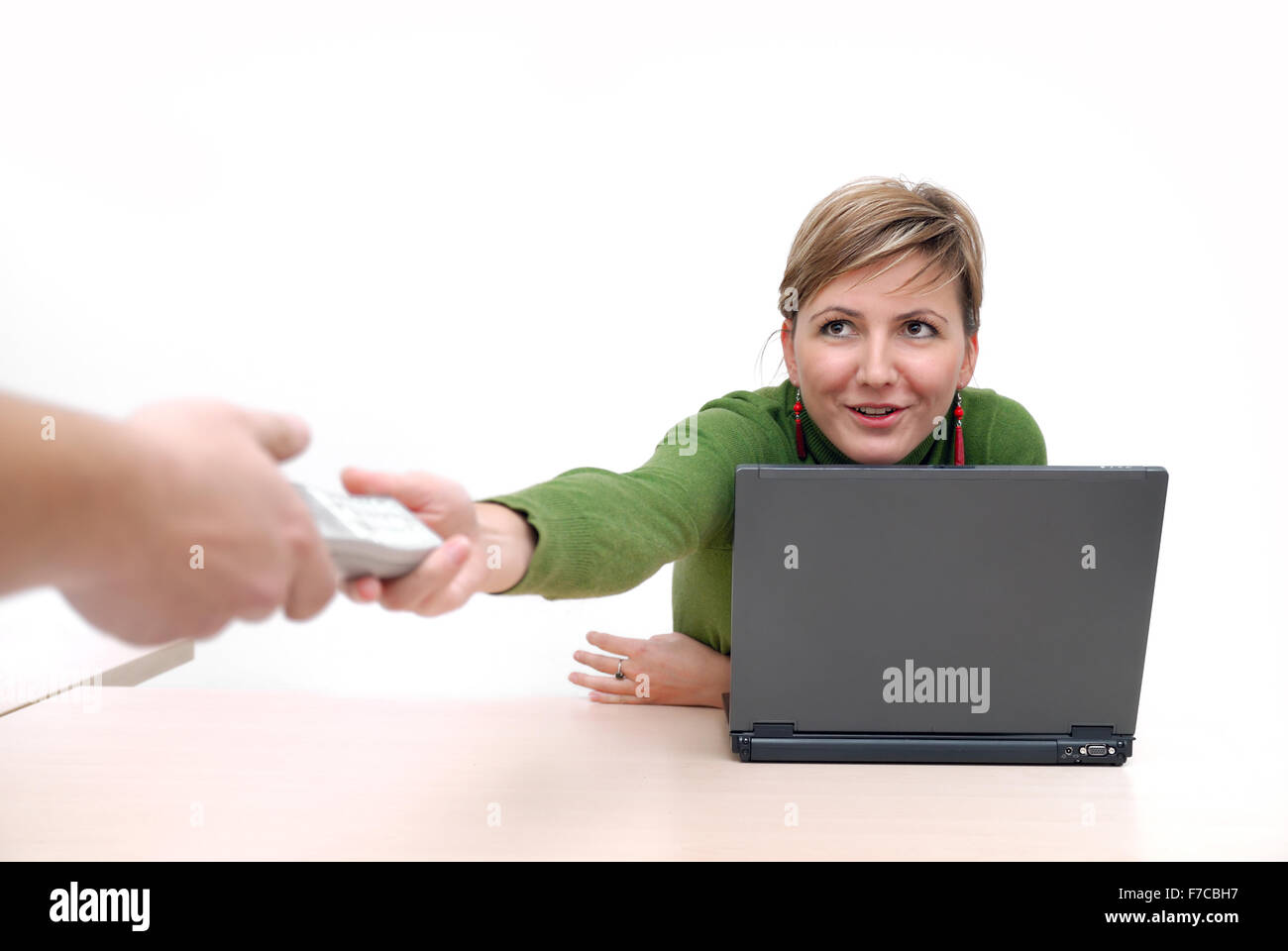 Woman hand pick up mobile phone hi-res stock photography and images - Alamy