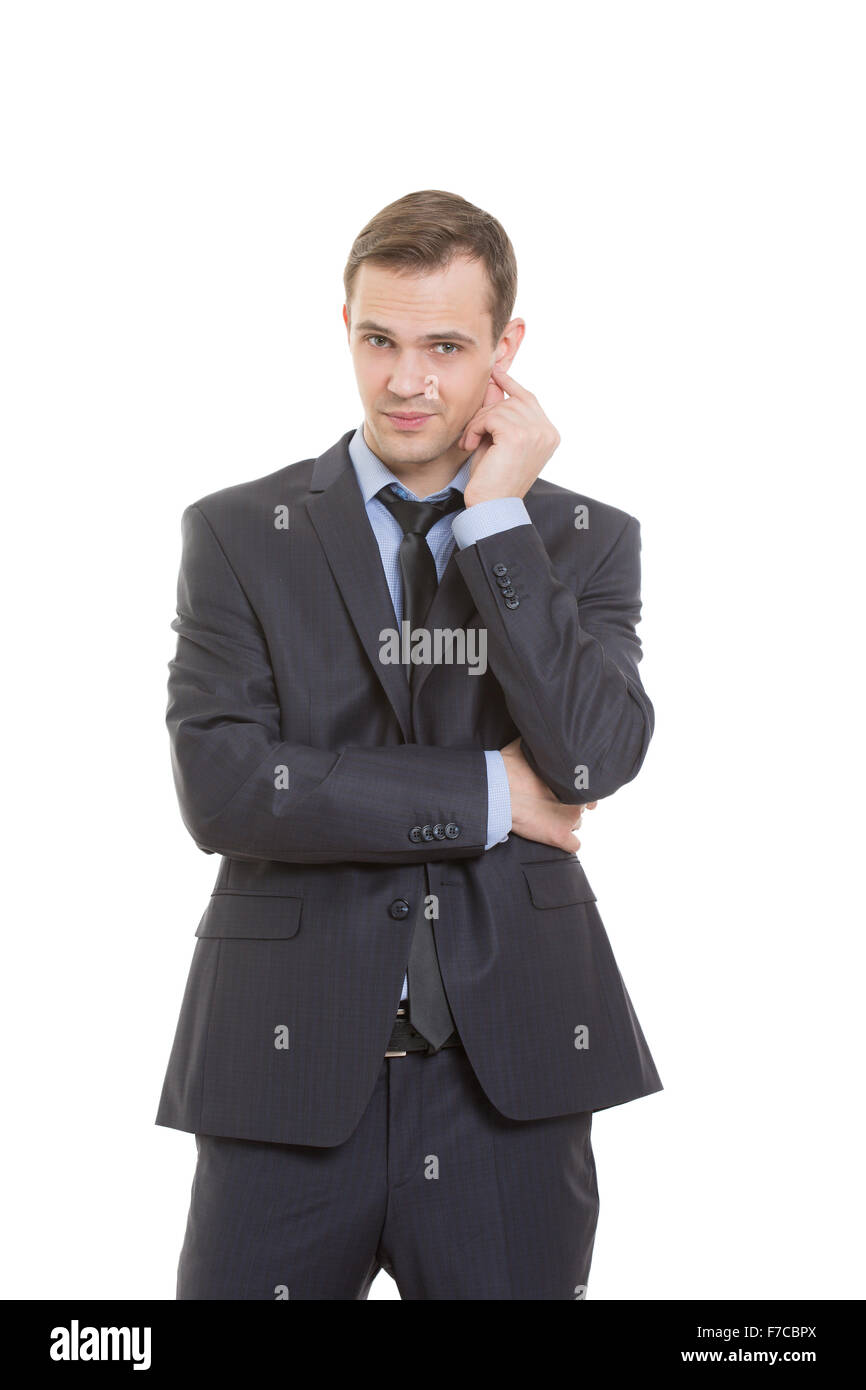 body language. man in business suit isolated white background ...