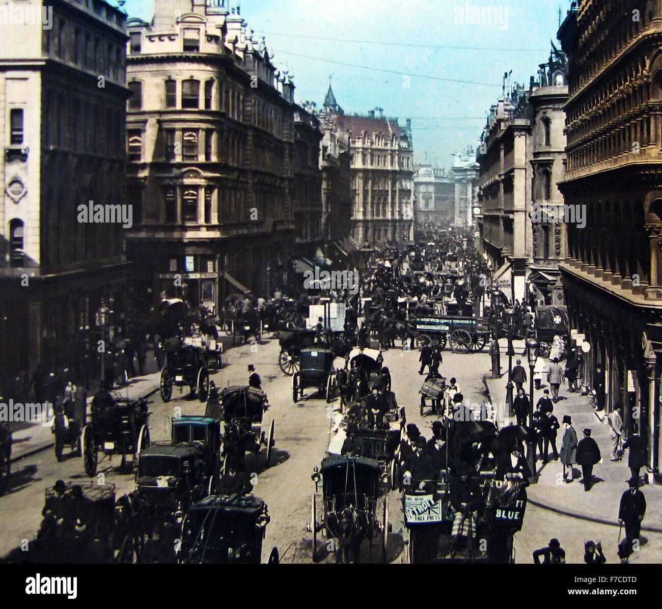 Queen Victoria Street, London - Victorian period - hand coloured photo ...