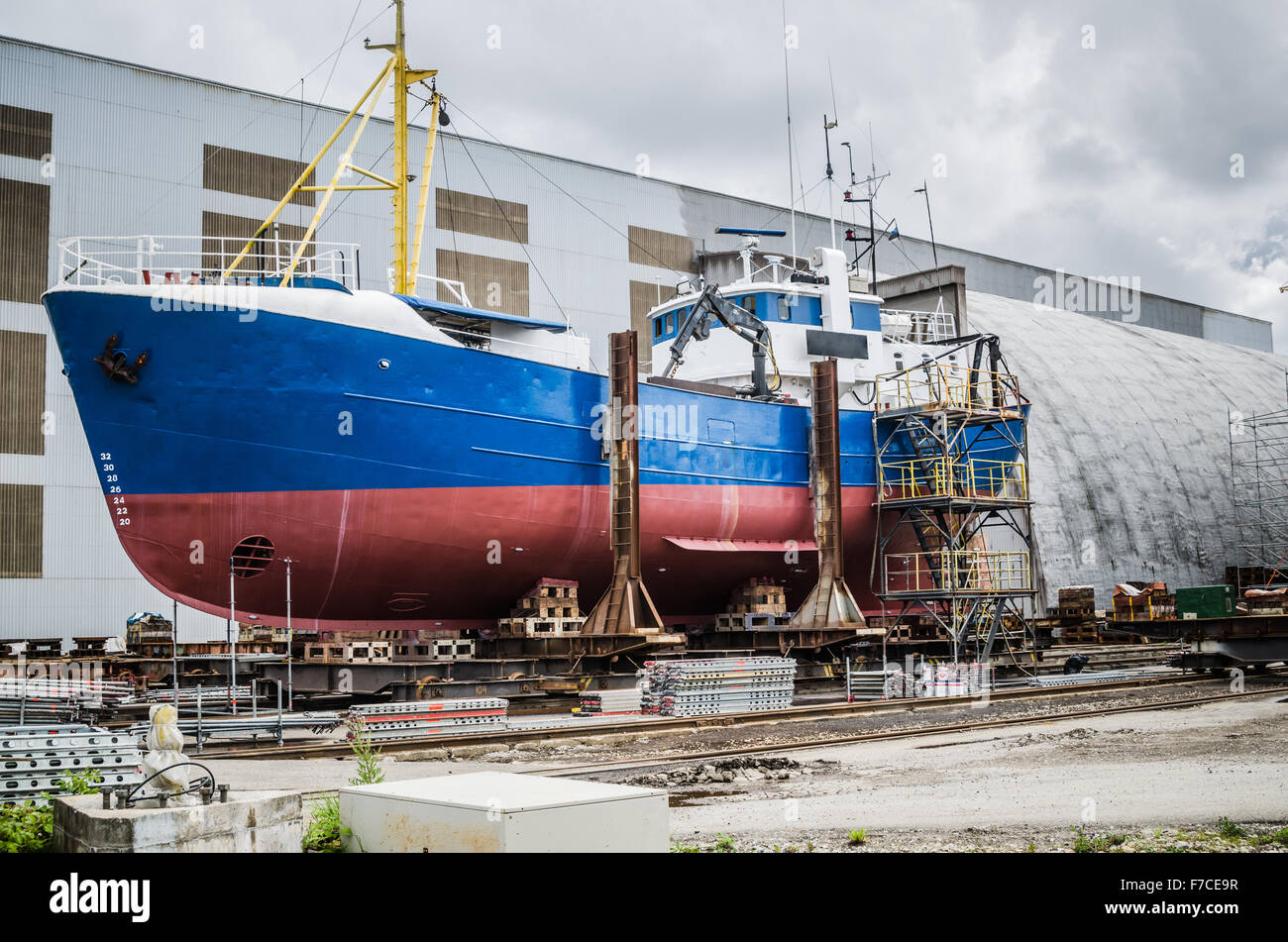 The ship on the stocks in the shipyard Stock Photo - Alamy