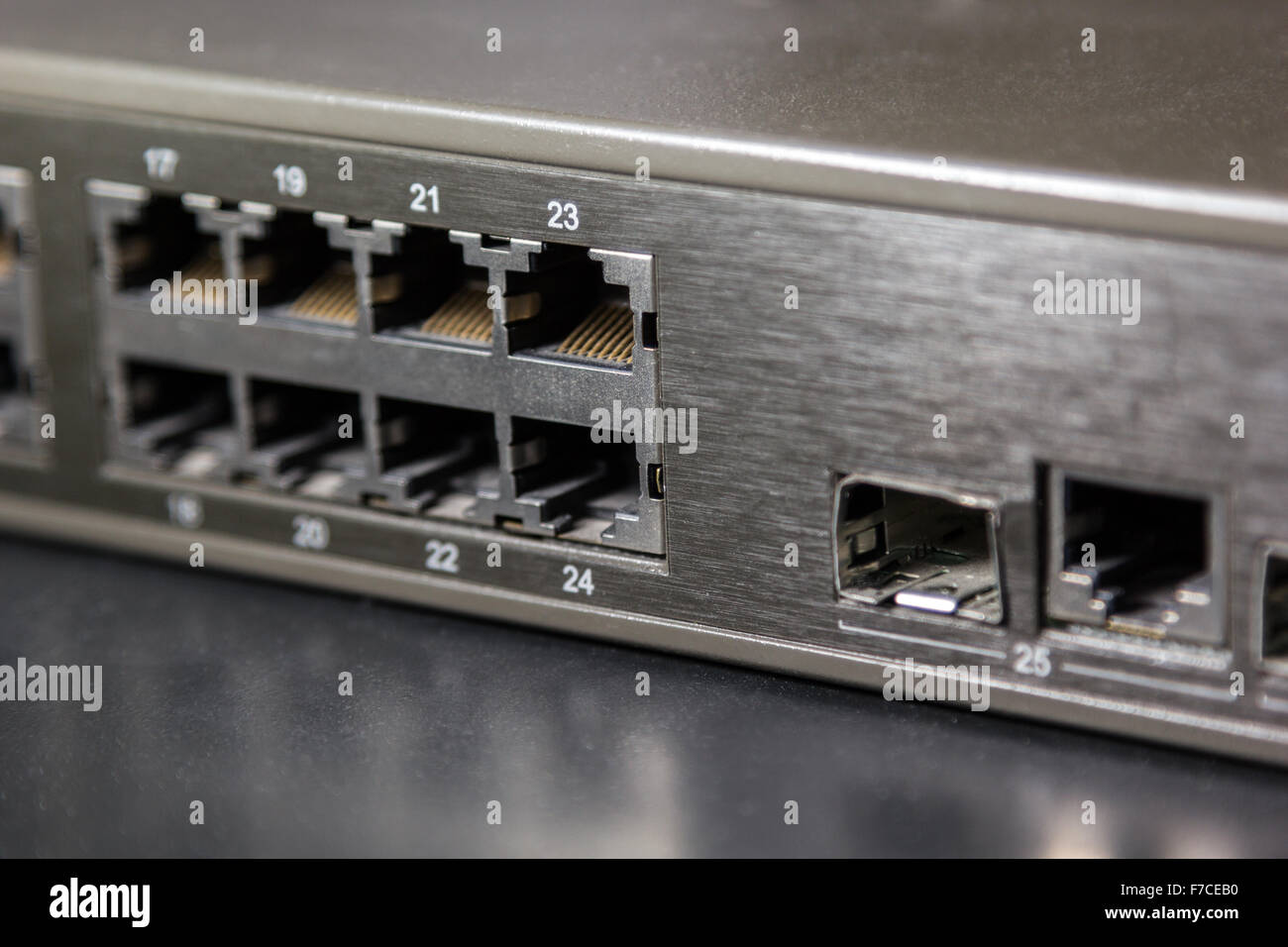 rj45 ports and gbic port on front panel of a switch Stock Photo - Alamy