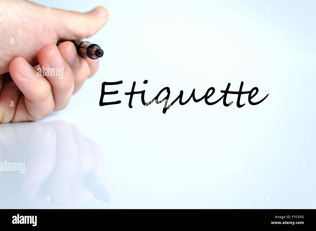 Etiquette text concept isolated over white background Stock Photo - Alamy