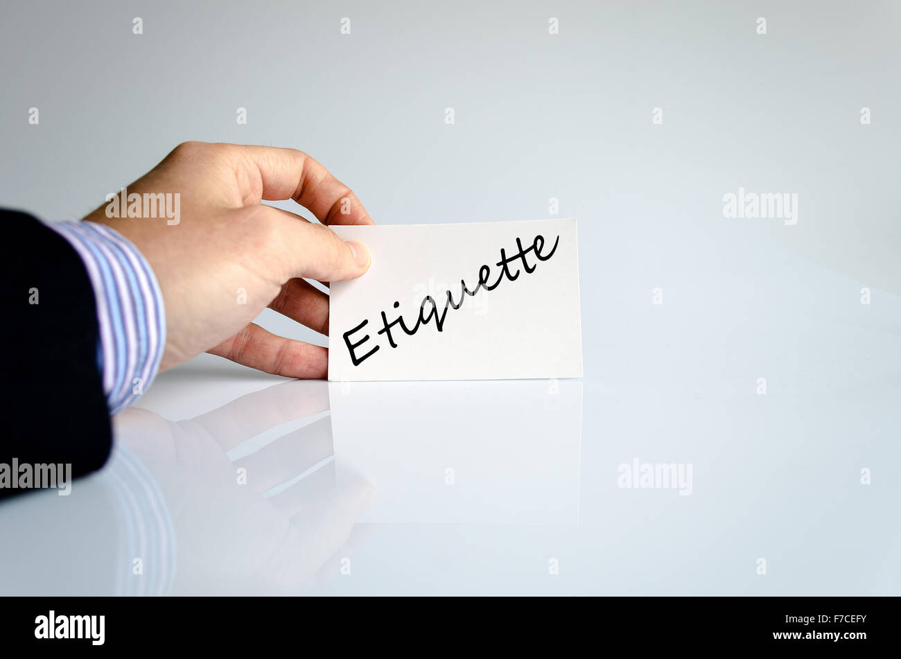 Etiquette text concept isolated over white background Stock Photo - Alamy