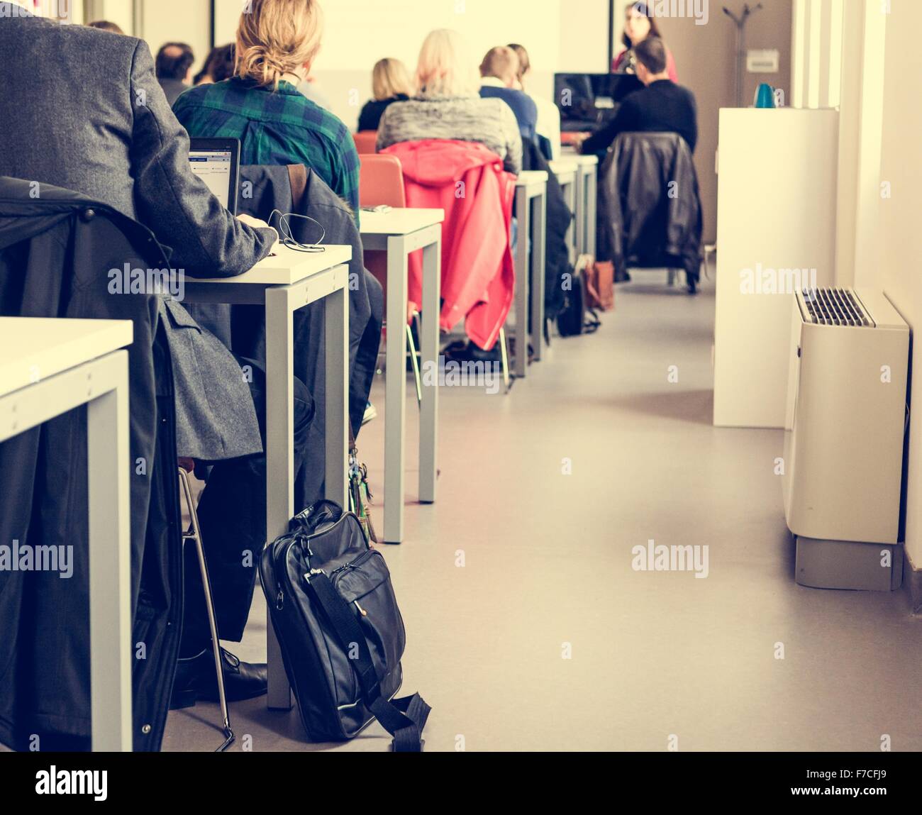 Closeup of classroom tables Stock Photo - Alamy