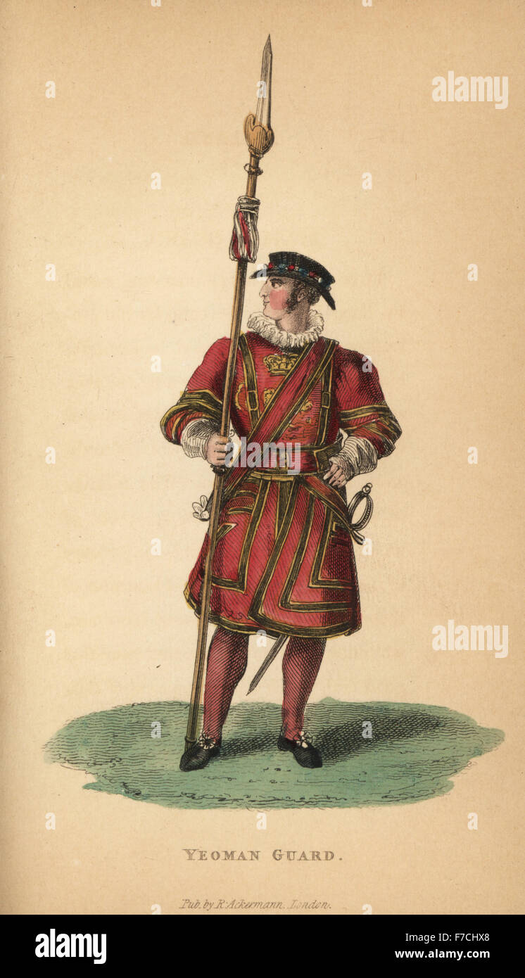Yeoman of the Guard of the Tower of London, in red livery, white ruff ...