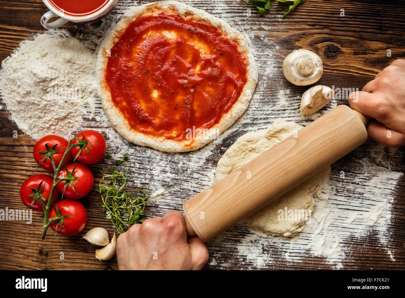 Fresh original Italian raw pizza preparation Stock Photo - Alamy