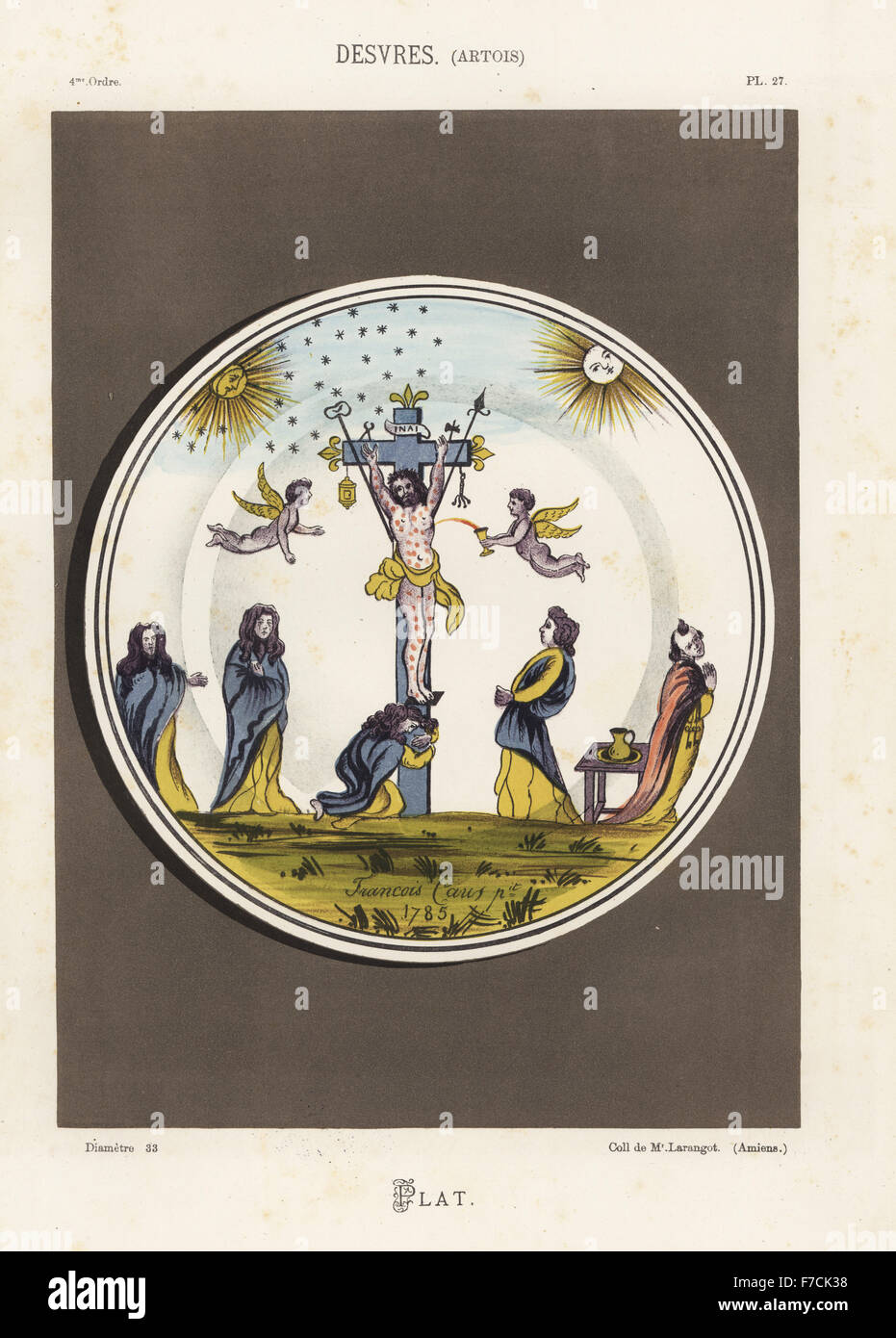 Decorative plate from Desvres, Artois, France, showing the crucifixion ...