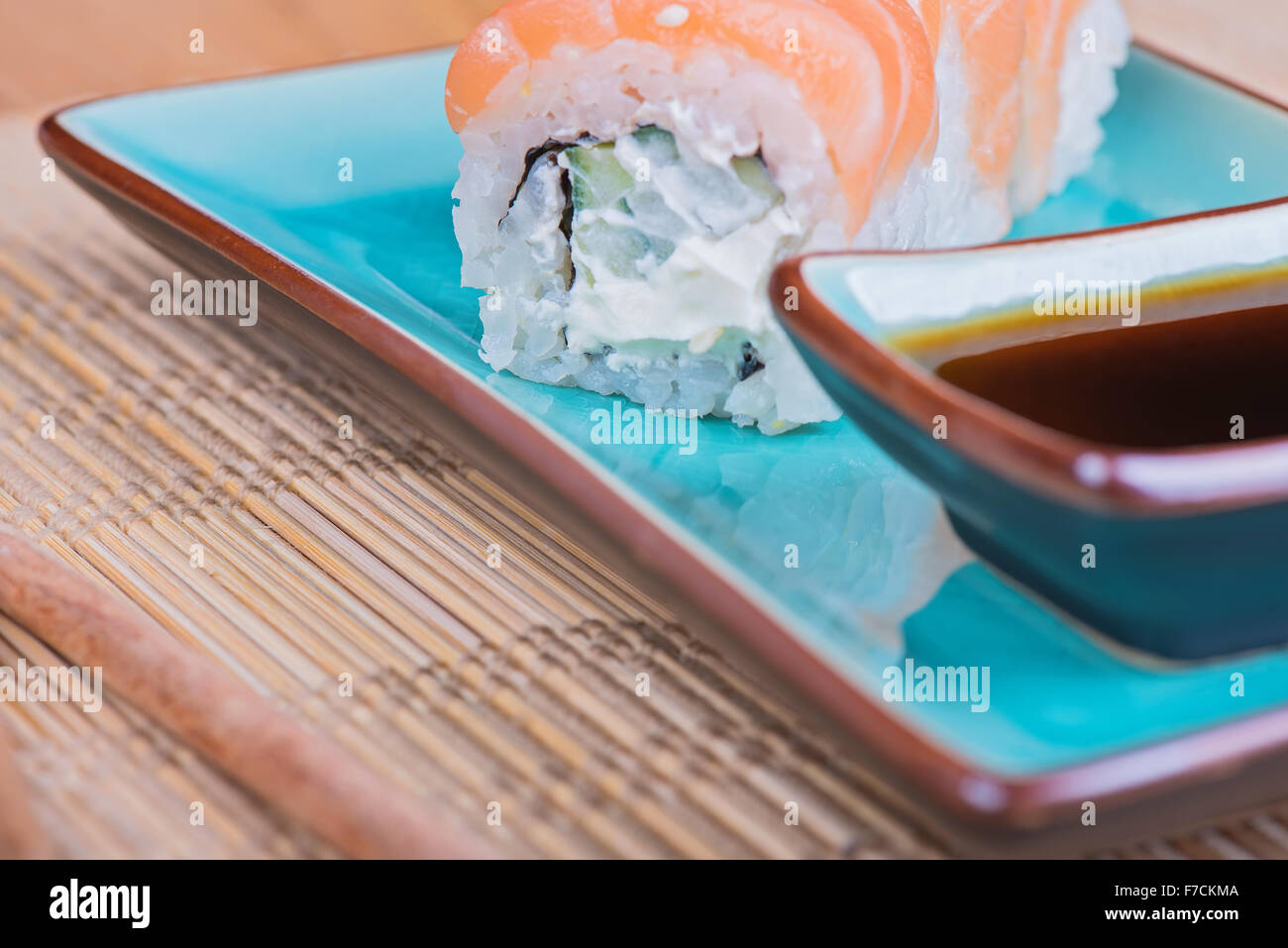 California maki sushi with fish on azul plate Stock Photo - Alamy
