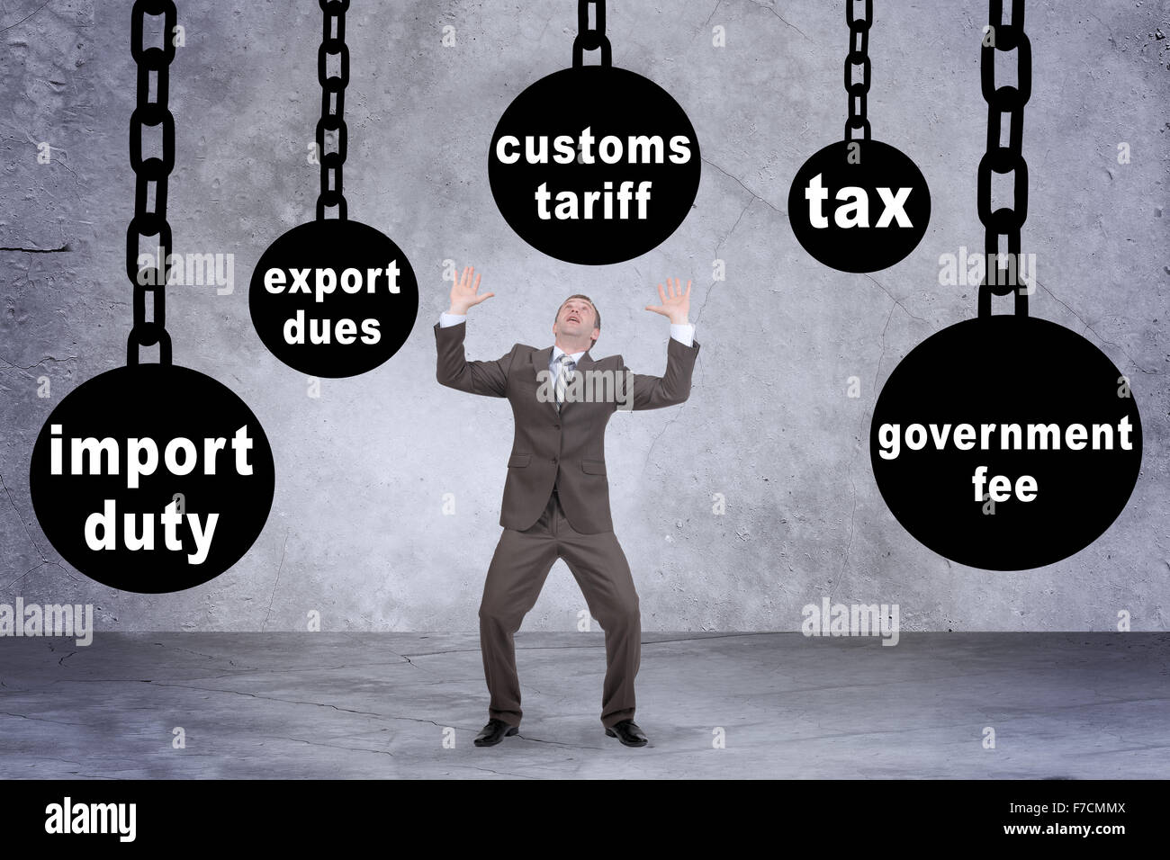 Man in suit looking up on words Stock Photo - Alamy