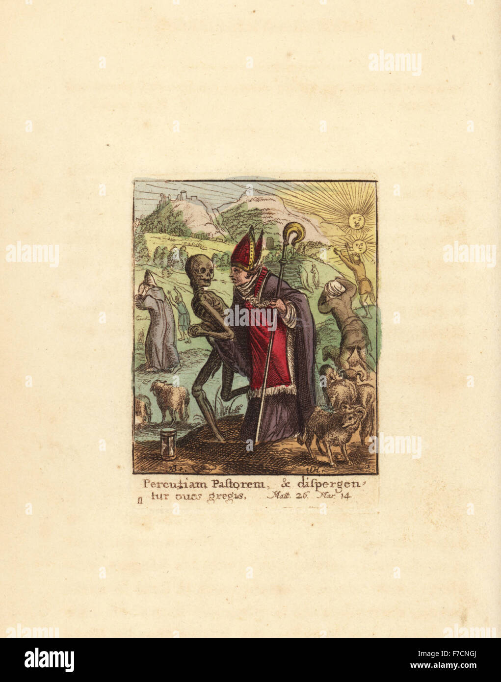 Skeleton of Death takes the arm of a Bishop with mitre and crozier, as ...