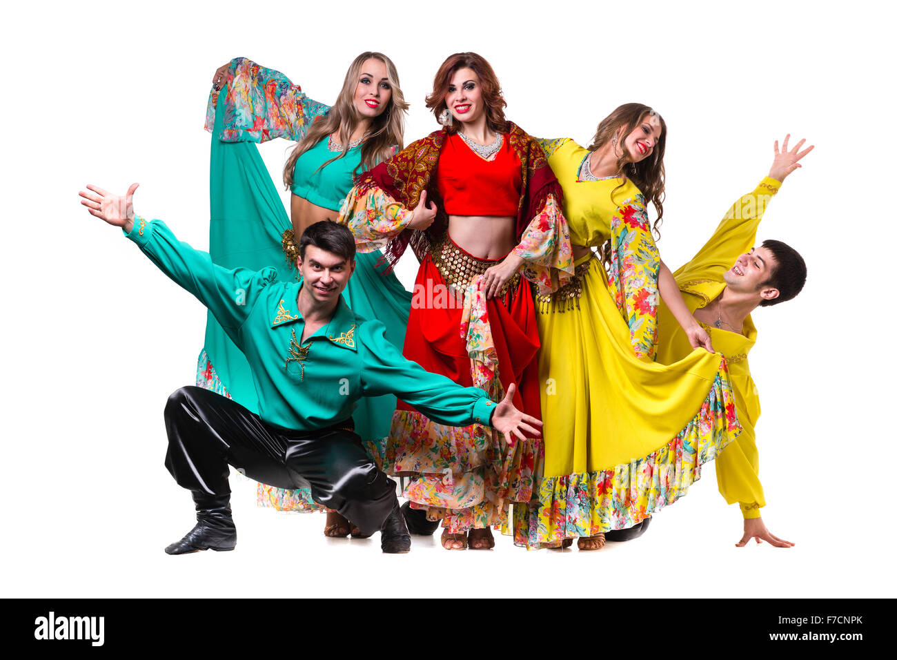 Cabaret dancer team dancing. Retro fashion style, isolated on white ...