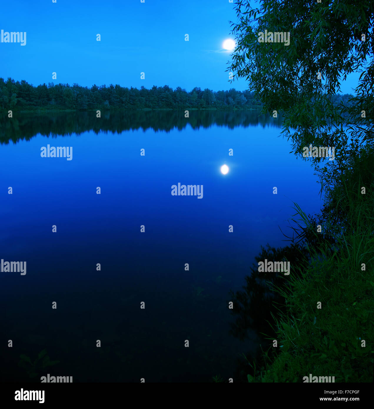 Moonlight at the river Stock Photo - Alamy