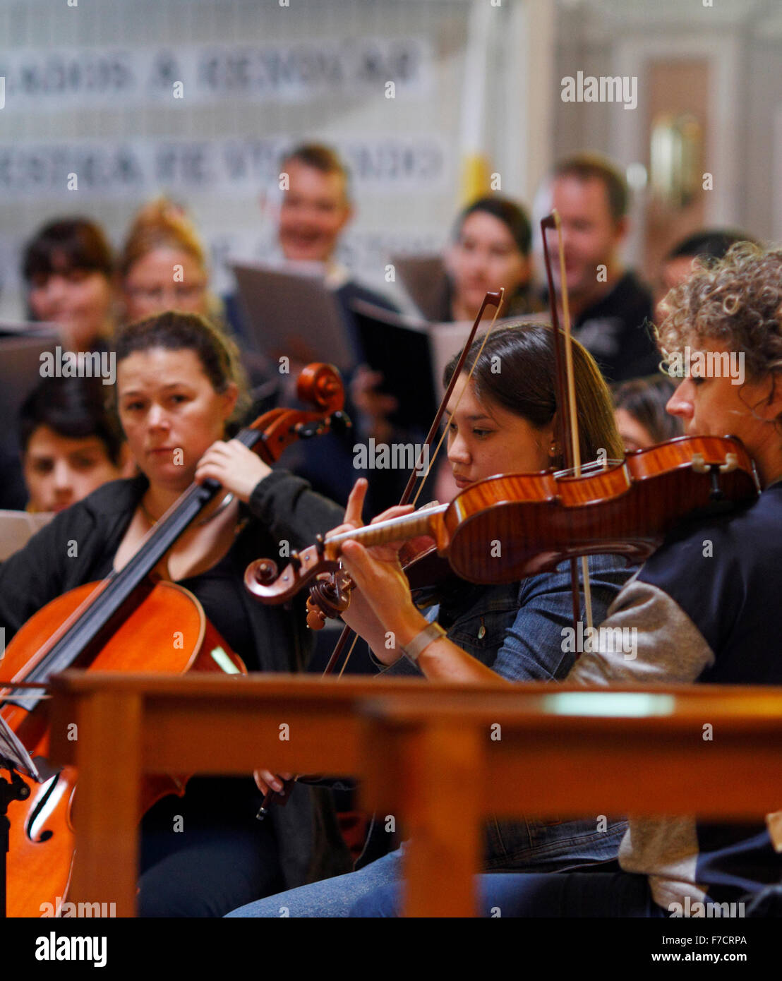 Two girls playing musical instruments hi-res stock photography and ...