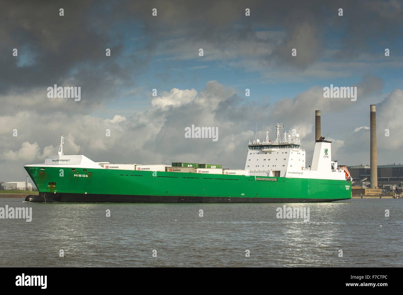 The Ro-Ro cargo ship Misida passes Tilbury B Power Station as she ...