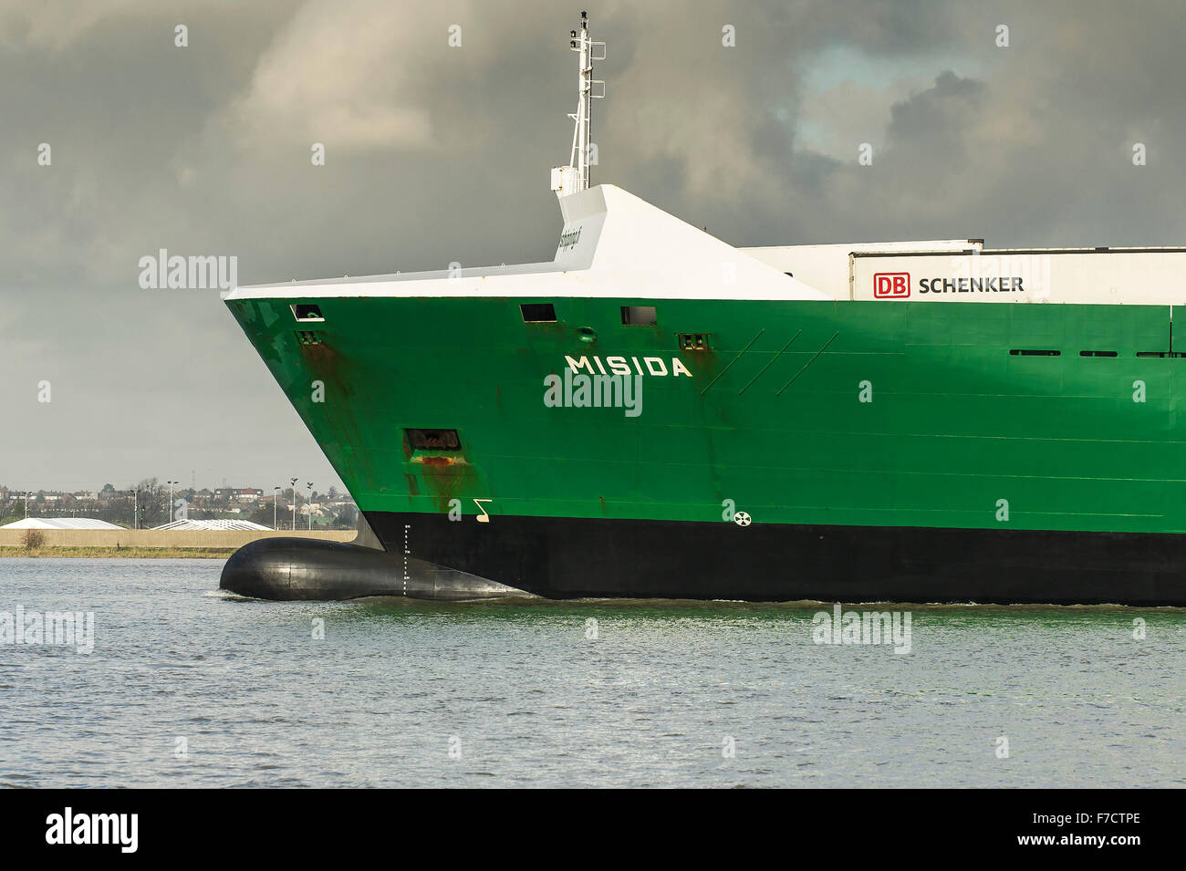The Ro-Ro cargo ship, Misida steaming upriver on the River Thames in ...