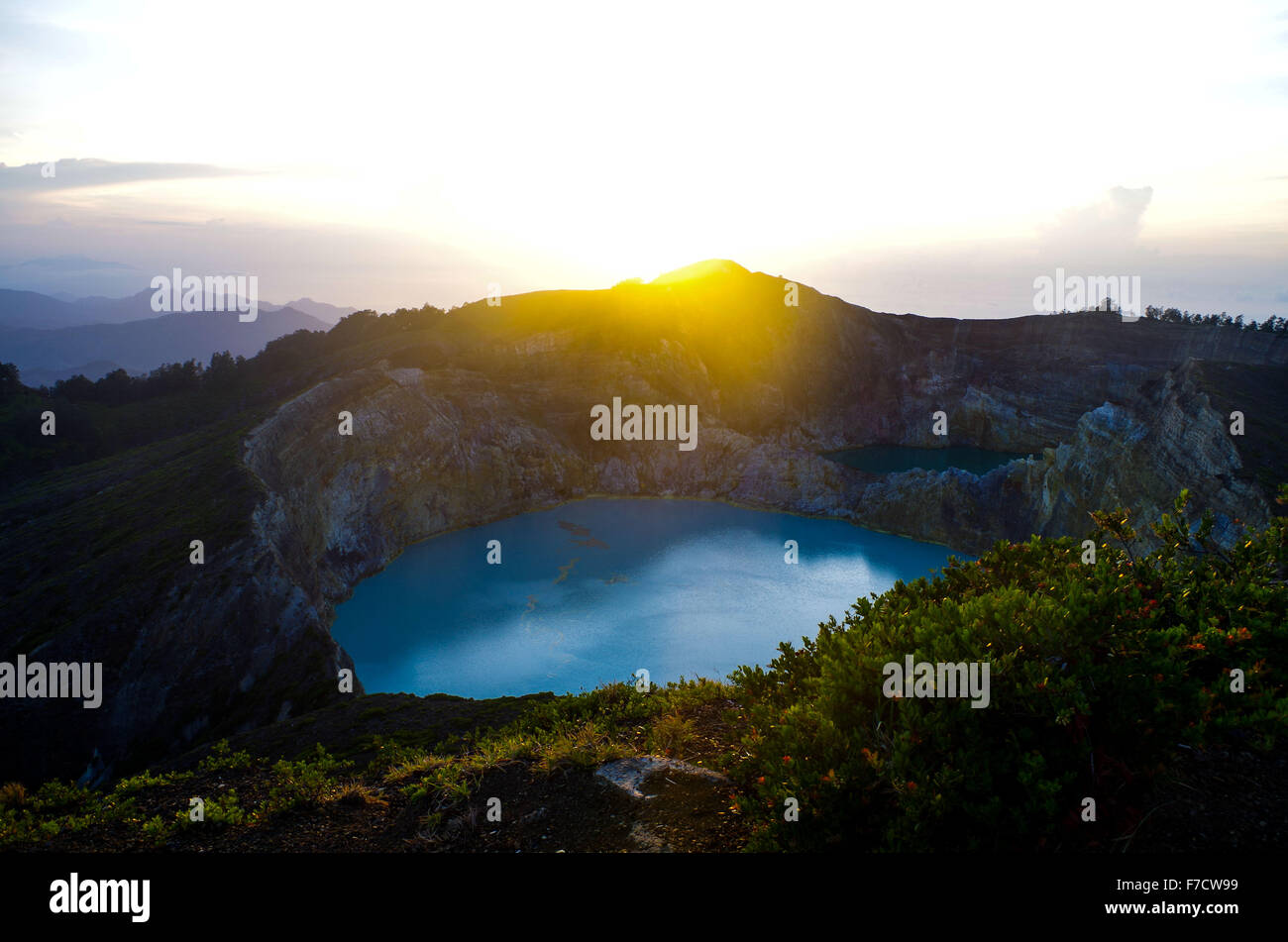 Volcanic Lake in Flores island during sunrise Stock Photo - Alamy